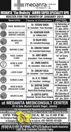 Medanta "The Medicity" Jammu Super Speciality OPD Roster for the Month ...