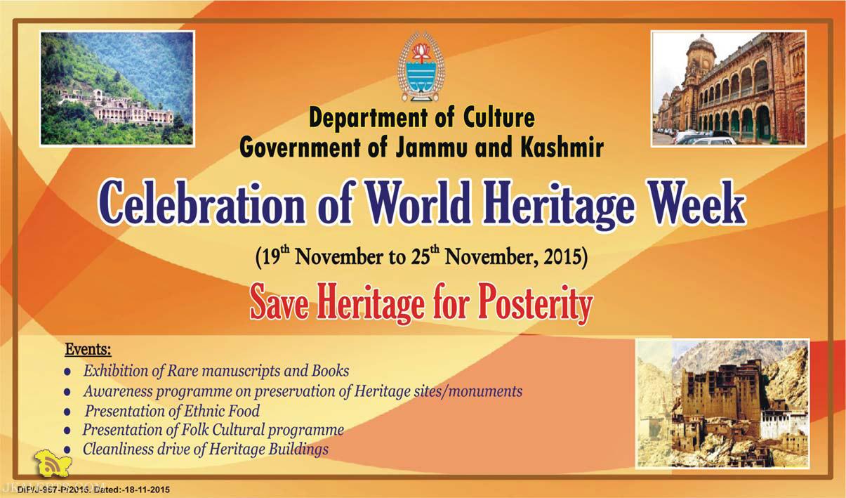 WORLD HERITAGE WEEK CELEBRATION IN J&K, CALENDAR OF EVENTS | Govt ...