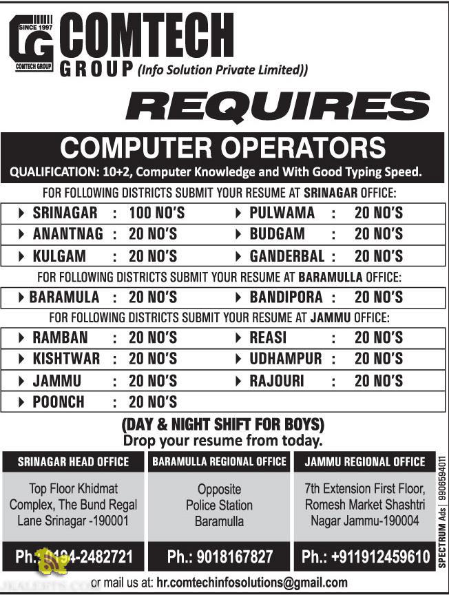 COMPUTER OPERATORS JOBS IN JAMMU KASHMIR | Govt Private Jobs updates ...