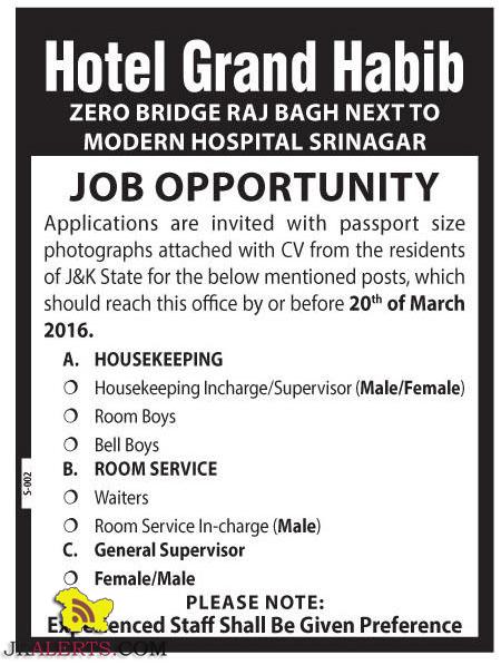 HOUSEKEEPING, ROOM SERVICE Jobs in Hotel Grand Habib | Govt Private ...