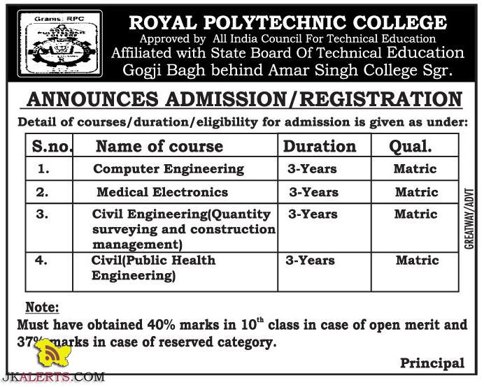 ADMISSION / REGISTRATION OPEN IN ROYAL POLYTECHNIC COLLEGE | Govt ...