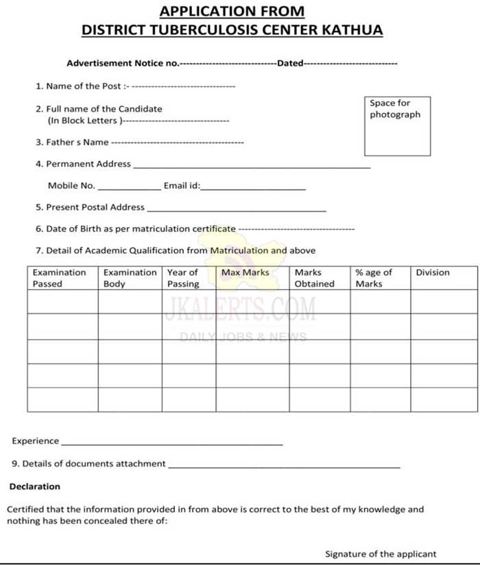 District Tuberculosis Control Society Kathua job recruitment. | Govt ...