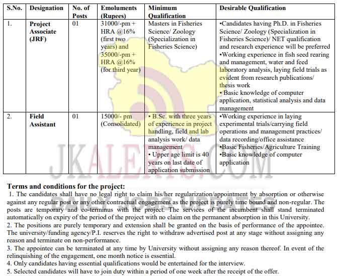 SKUAST Jammu Project Associate (JRF), Field Assistant jobs recruitment ...
