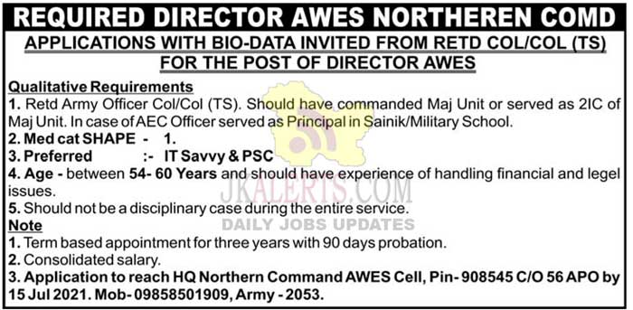 Jobs in AWS Northern Comd. | Govt Jobs JK Updates.