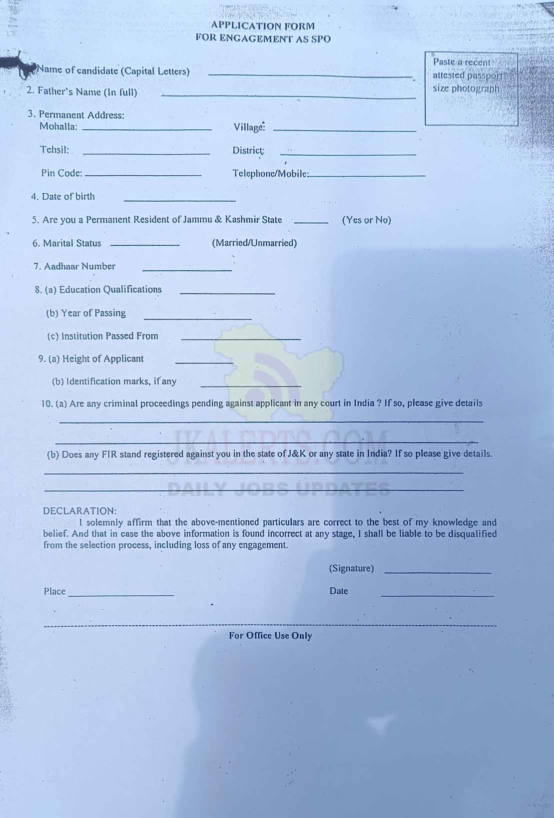 JK Police SPO jobs recruitment 2021. | Govt Private Jobs updates Jammu ...