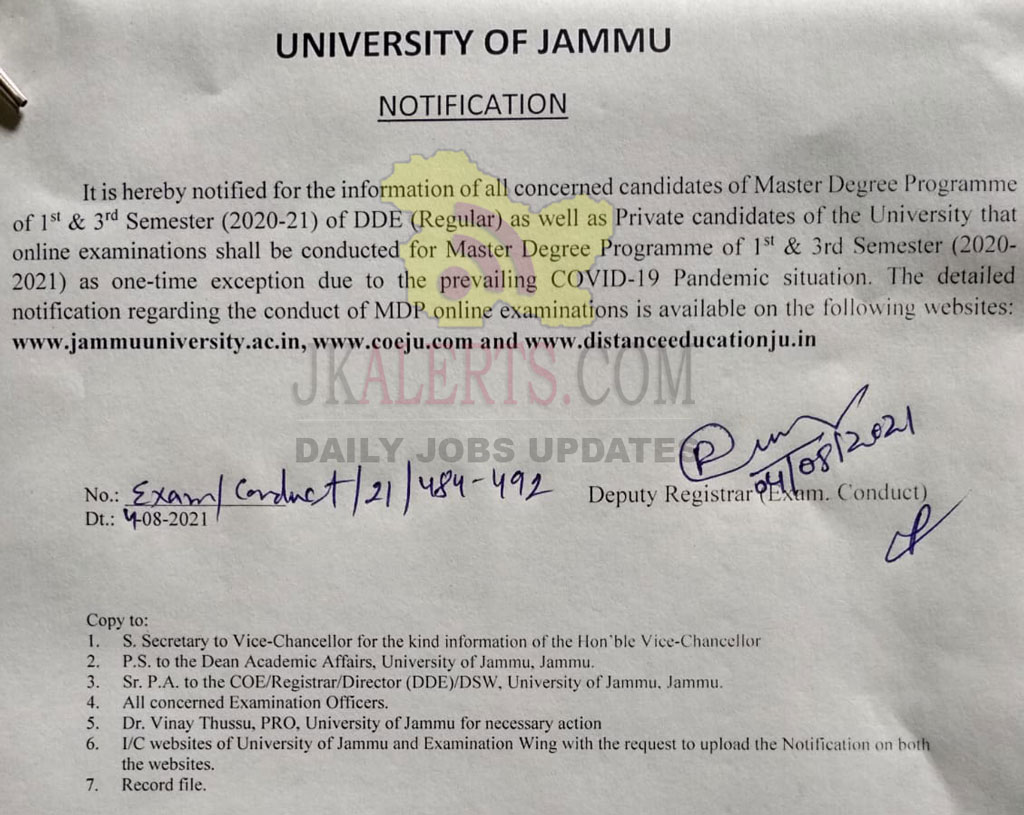 Jammu University DDE Online Exams 2021. | JKAlerts
