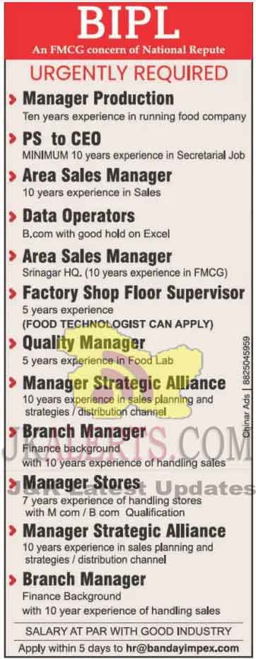 Jobs in Banday Impex Srinagar. | JKAlerts JK Updates