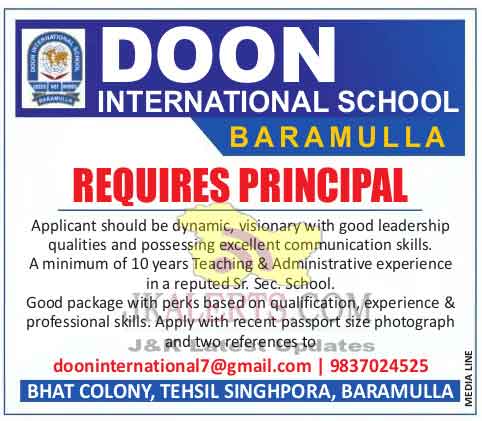 Doon International School Baramulla Jobs. | JKAlerts