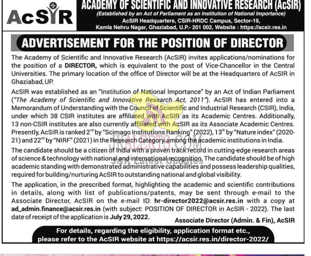 Academy of Scientific and Innovative Research (AcSIR) Jobs