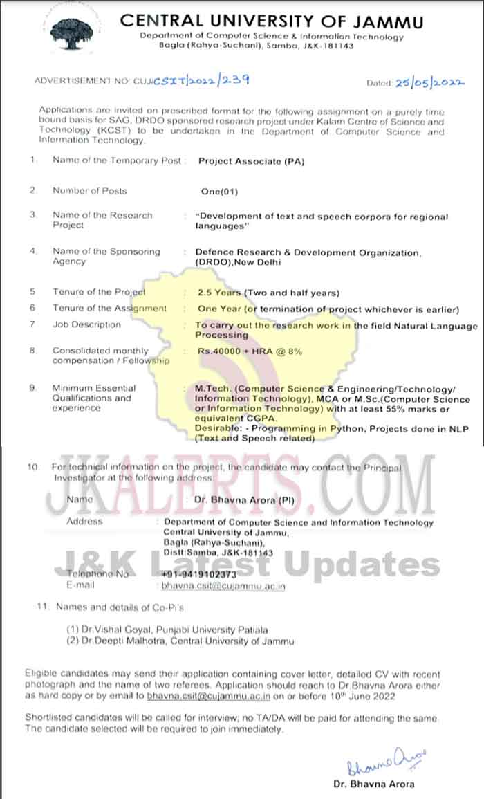Central University Jammu Jobs Recruitment 2022. | JKAlerts