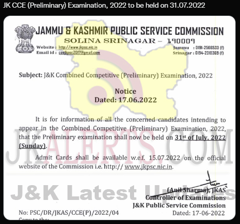 JKAS (Pre) Exam Scheduled on 31 July 2022. | JKAlerts