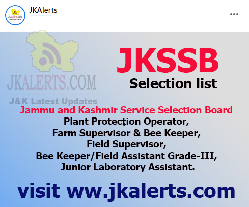 JKSSB Selection list for various posts. | JKAlerts JK Updates