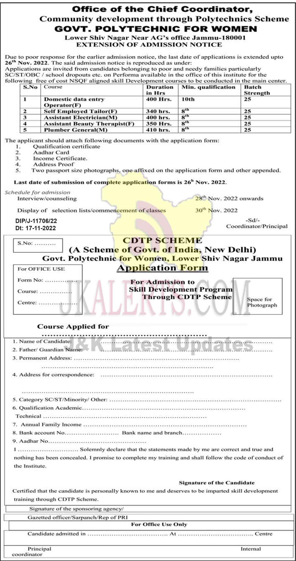 Admission Notice for Govt. Polytechnic Women NSQF aligned skill ...