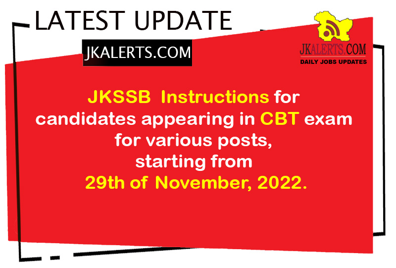 JKSSB Instructions for candidates appearing in CBT exam.