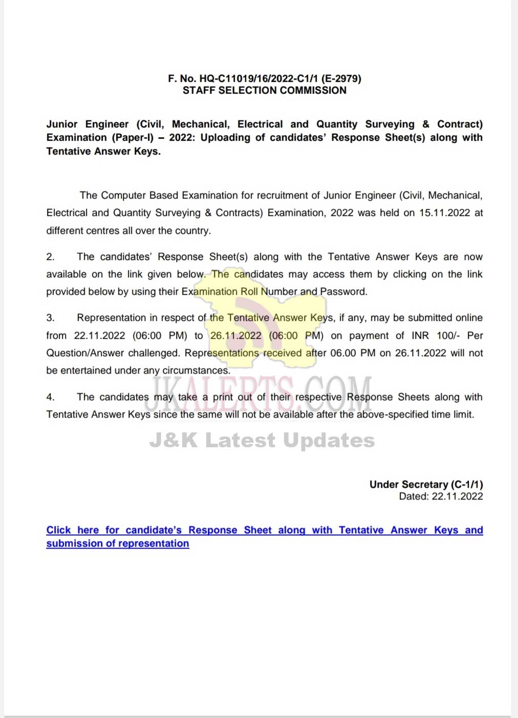 SSC Tentative Answer Key of Junior Engineer. | JKAlerts