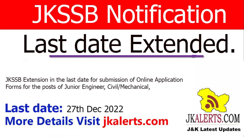 JKSSB Extended JE last date of Online Application Forms