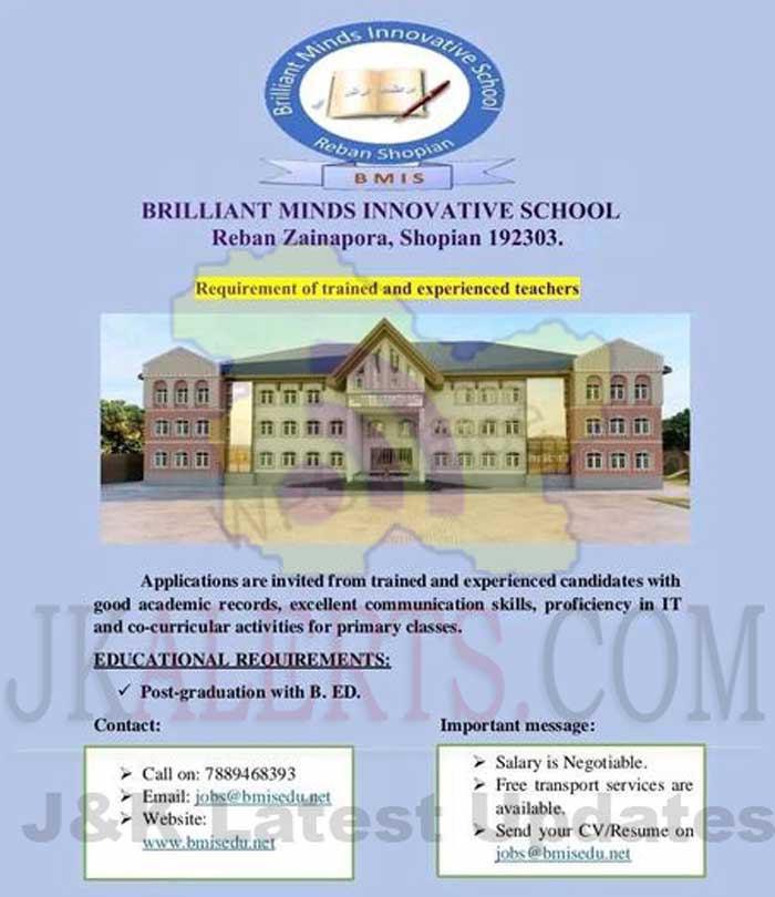 Brilliant Minds Innovative School Teacher Jobs. | JKAlerts