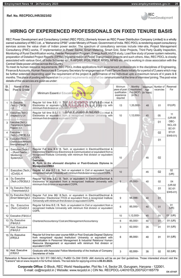 Jobs in REC PDCL 2023 | Govt Private Jobs updates Jammu, Kashmir, JKSSB ...