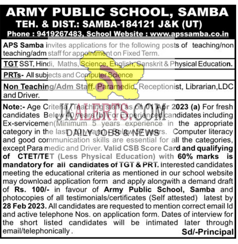 APS Samba Jobs Recruitment 2023 | Govt Private Jobs updates Jammu ...