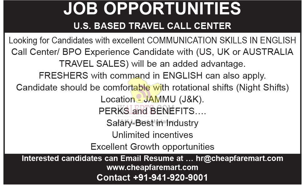 Jobs in U.S Based Travel Call Center | Govt Private Jobs updates Jammu ...