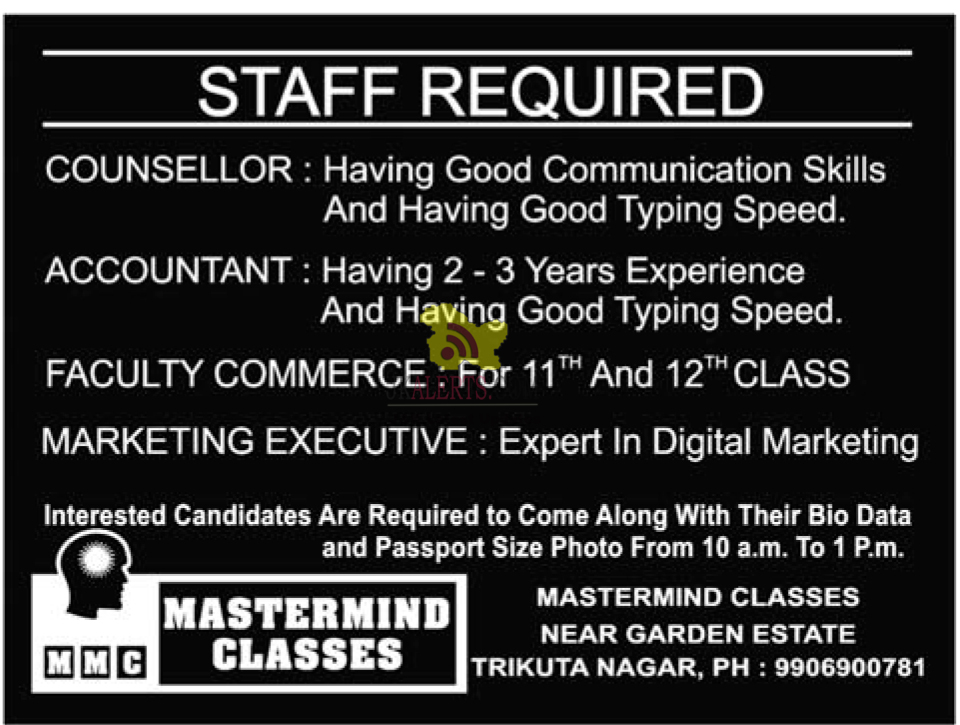 Various Jobs in Mastermind Classes | Govt Private Jobs updates Jammu ...