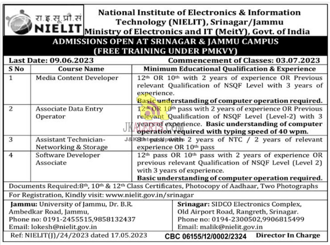 NIELIT Free Training Under PMKVY. | Govt Private Jobs updates Jammu ...