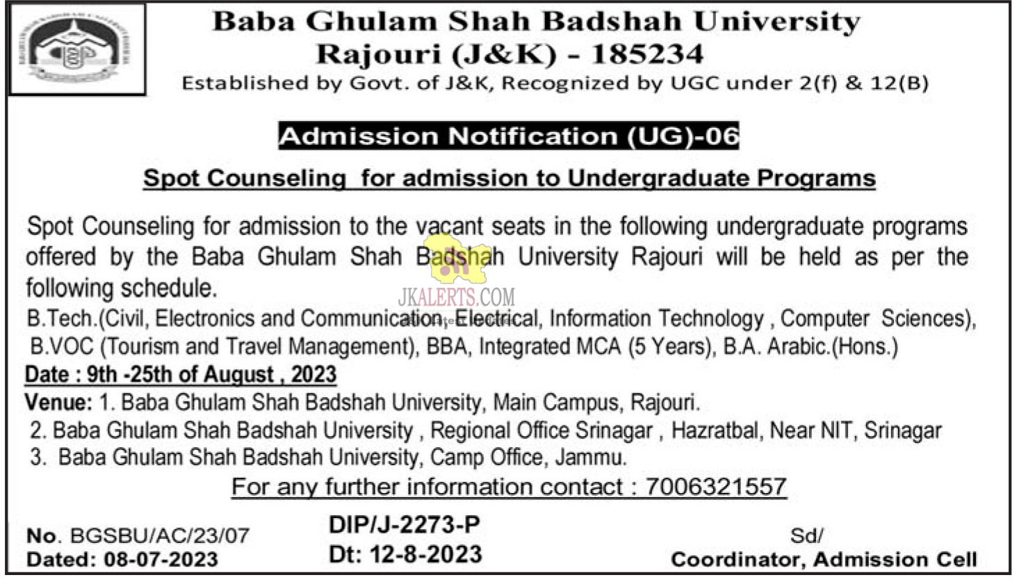 Baba Ghulam Shah Badshah University BGSBU Admission