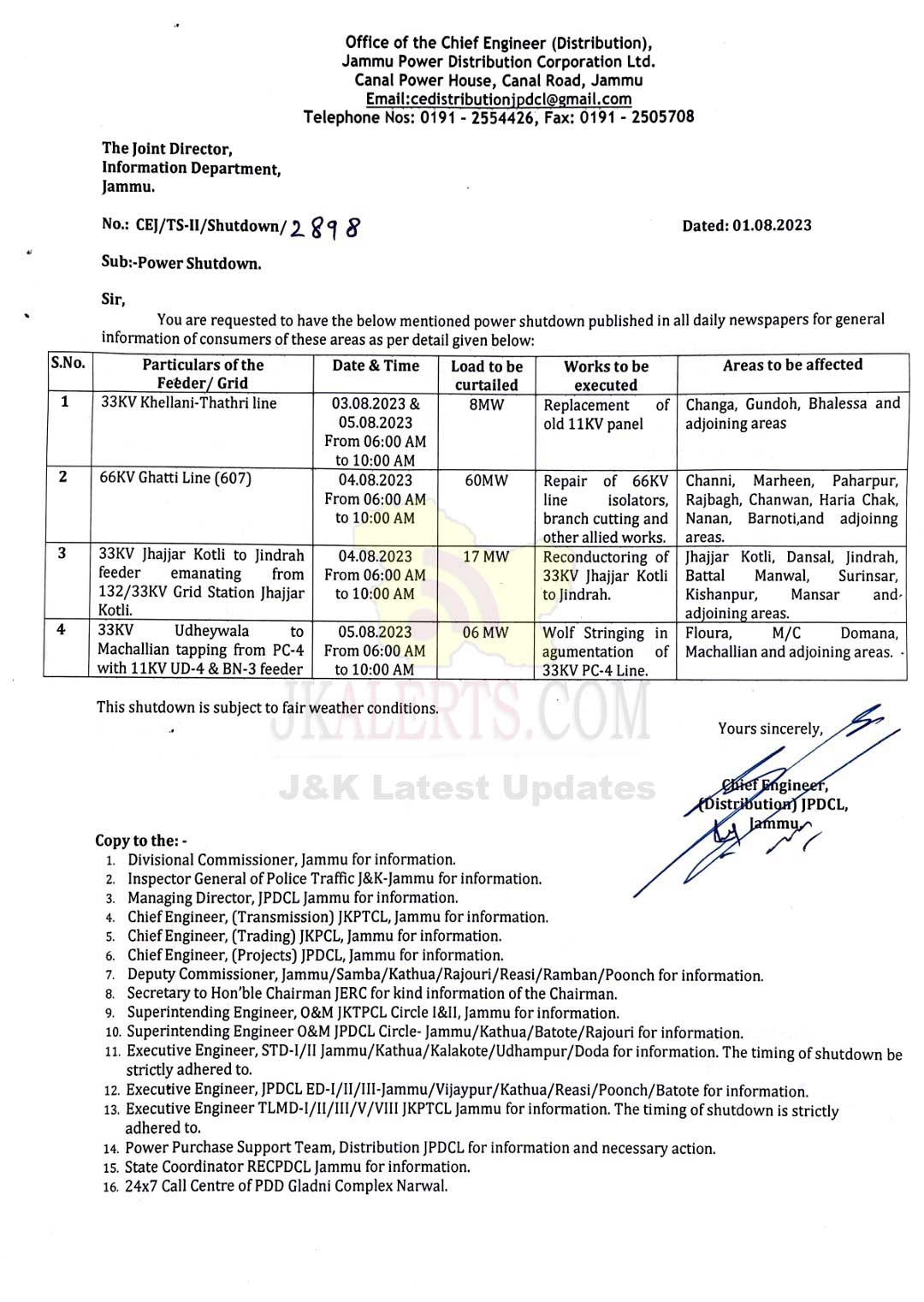 Power Shut Down Jammu Notice. | Govt Private Jobs updates Jammu ...