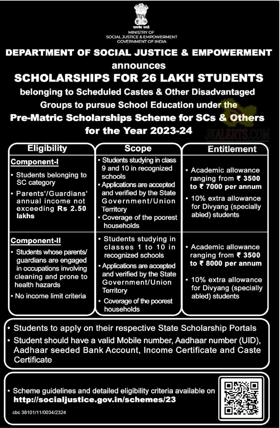 Pre-Matric Scholarships Scheme for SCs & Others | JKAlerts.