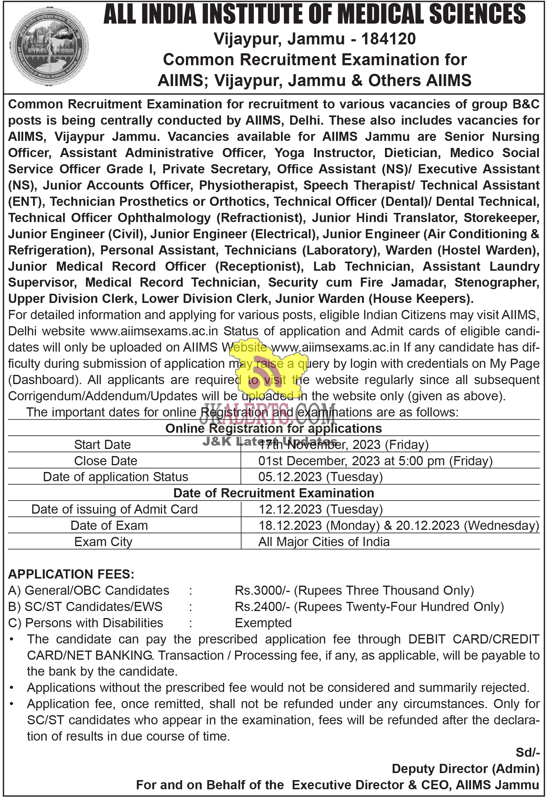 AIIMS Jammu Jobs 2023. | Govt Private Jobs updates Jammu, Kashmir ...