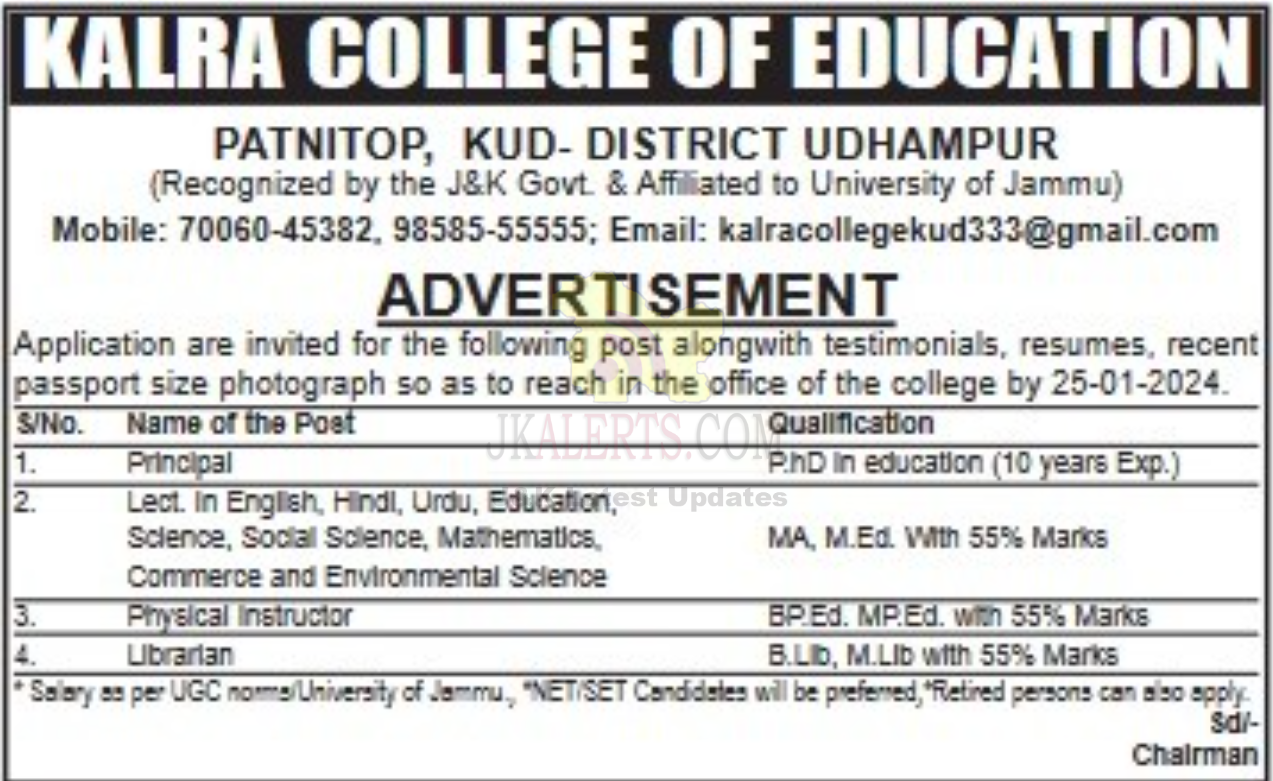 Jobs in Kalra college of education. | Govt Private Jobs updates Jammu ...