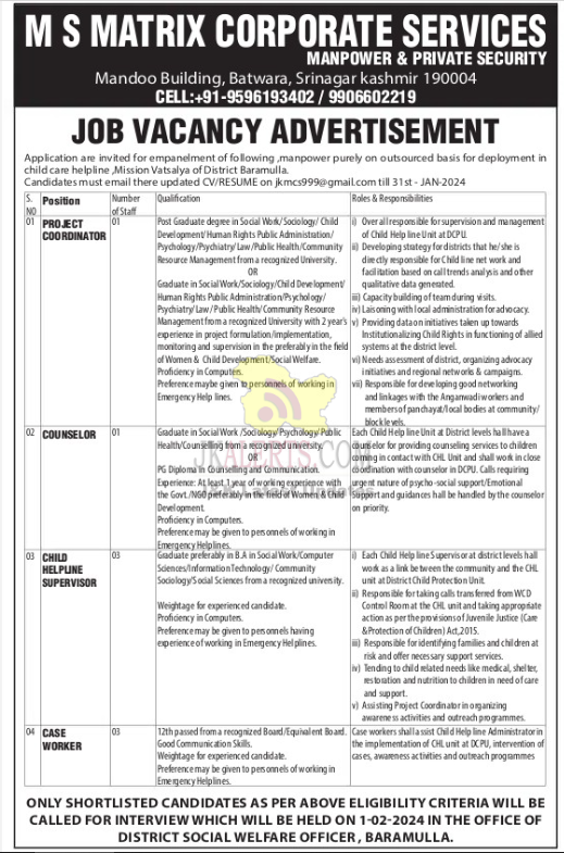 Jobs in MS Matrix Corporate Services Manpower & Private