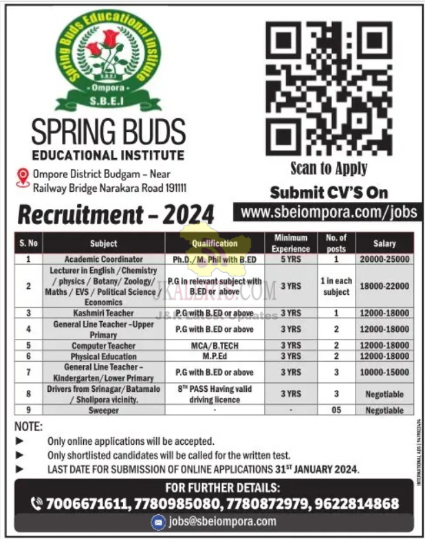Jobs in Spring Buds Educational Institute. | JKAlerts JK