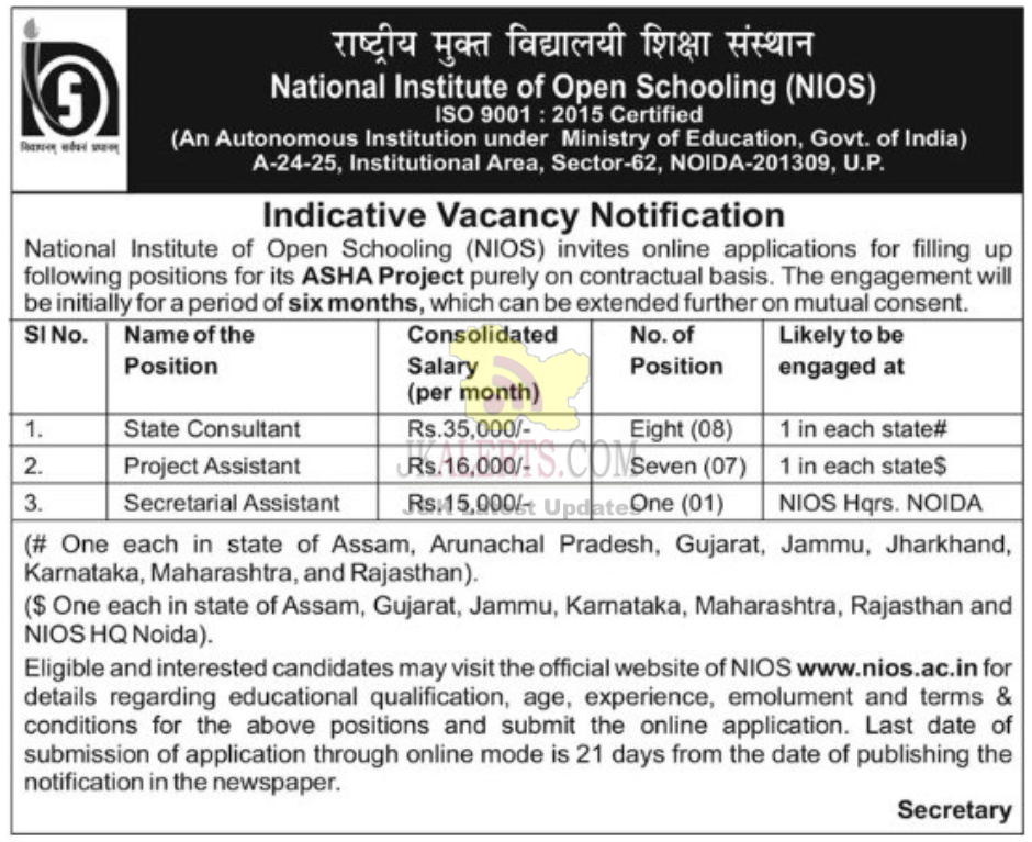 National Institute of Open Schooling (NIOS) Various
