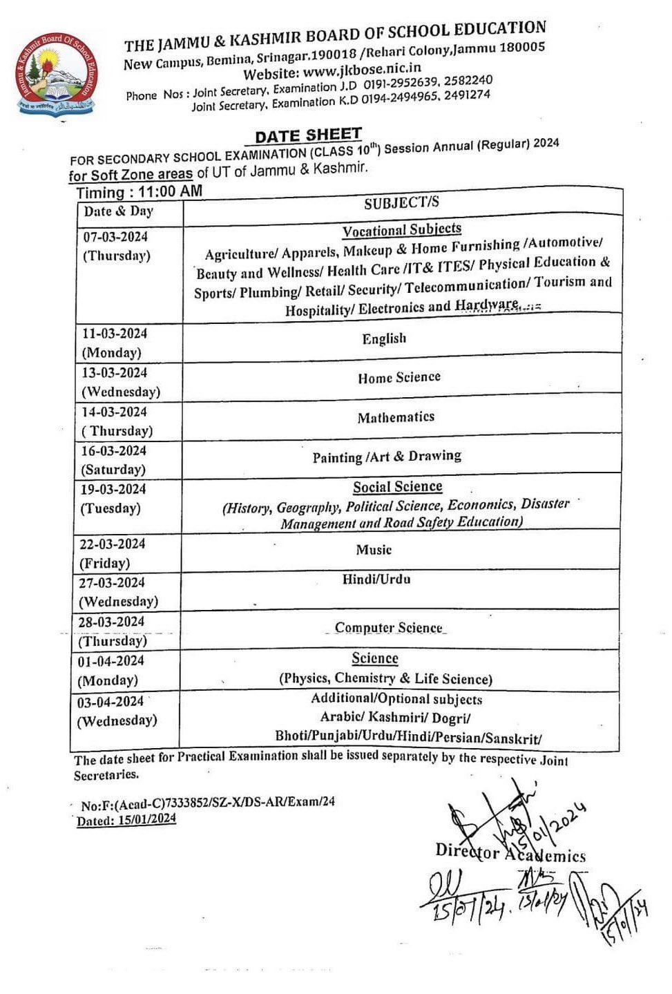 JKBOSE Class 10th Date Sheet Released Download Now. JKAlerts