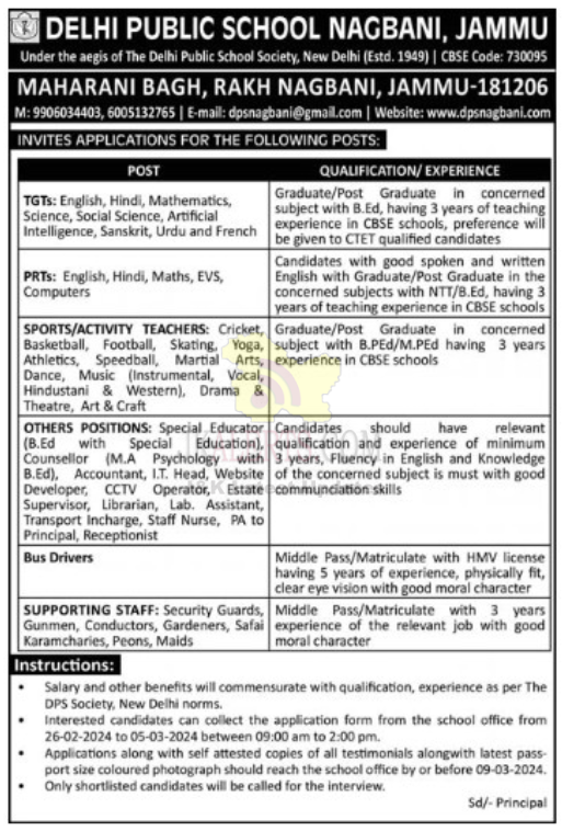 DPS Jammu Jobs Recruitment 2024. | Govt Private Jobs updates Jammu ...