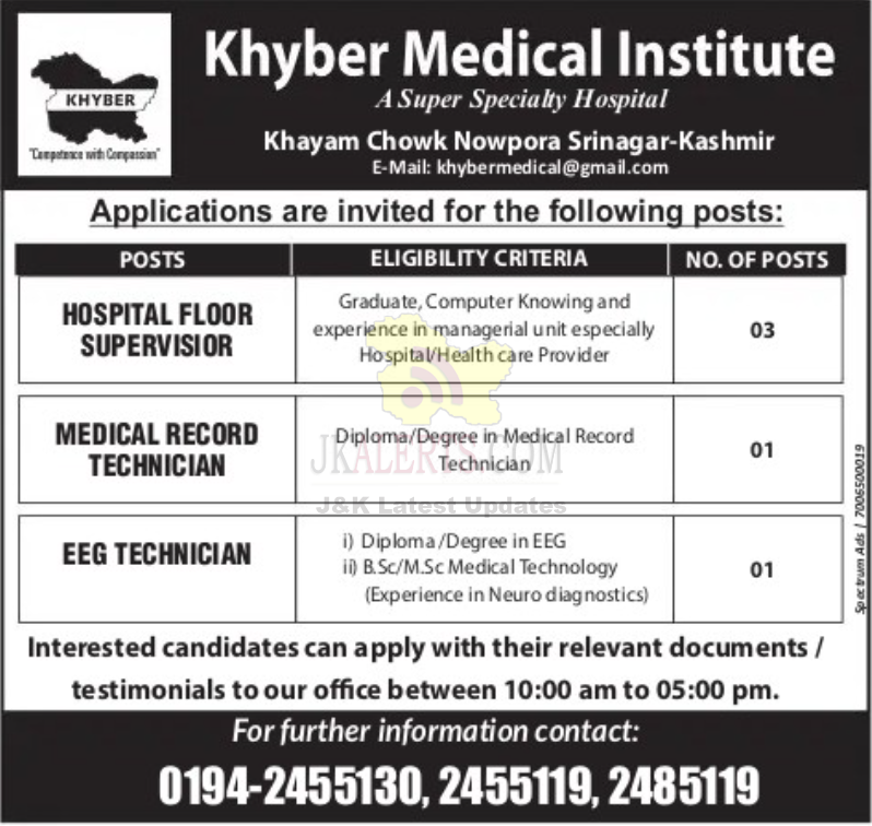 Jobs in Khyber Medical Institute. | Govt Private Jobs updates Jammu ...