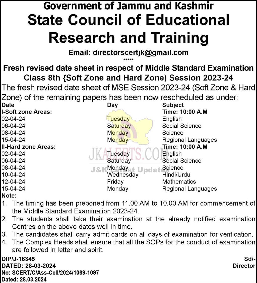 Class 8th Revised Date sheet. | Govt Private Jobs updates Jammu ...