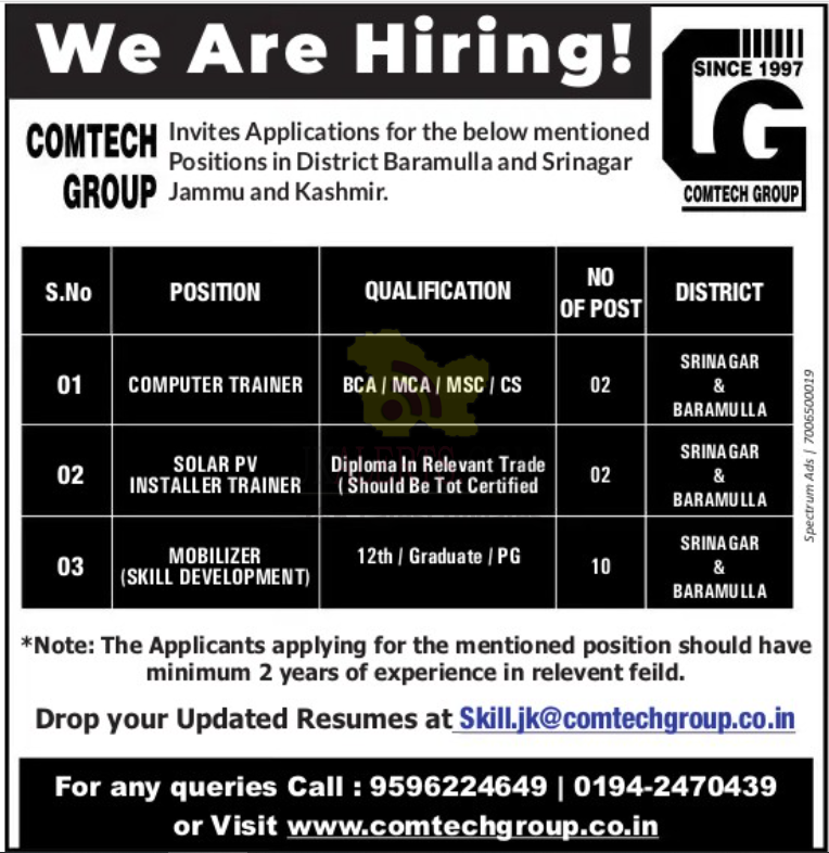 Jobs in Comtech group. | Govt Private Jobs updates Jammu, Kashmir ...