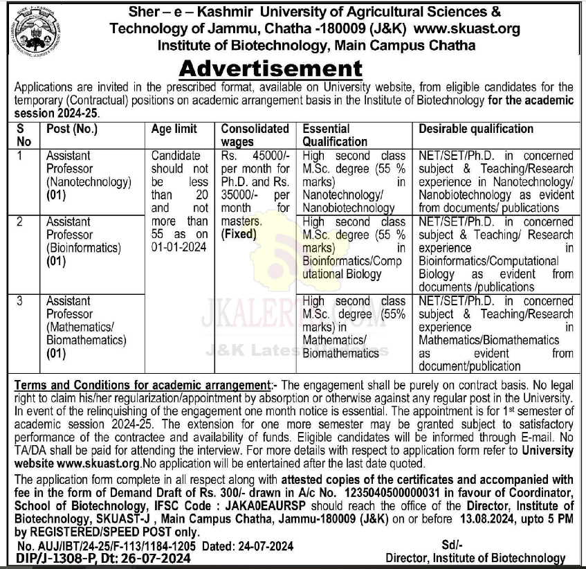 SKUAST Jammu Assistant Professor jobs. | Govt Private Jobs updates ...
