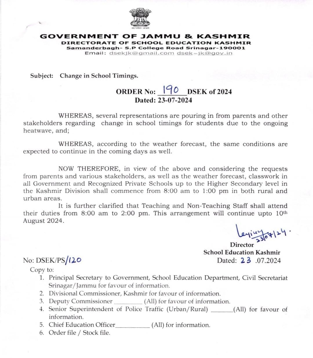DSEK change in school timing | Govt Private Jobs updates Jammu, Kashmir ...