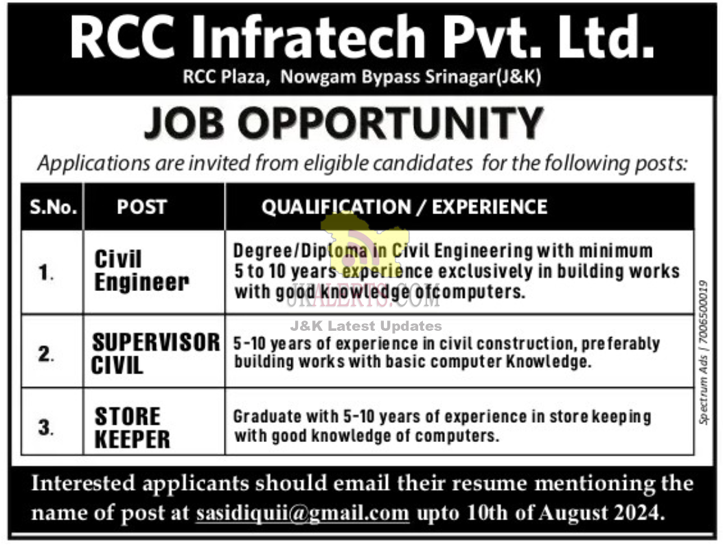 Jobs in RCC Infratech Pvt. Ltd | Govt Private Jobs updates Jammu ...