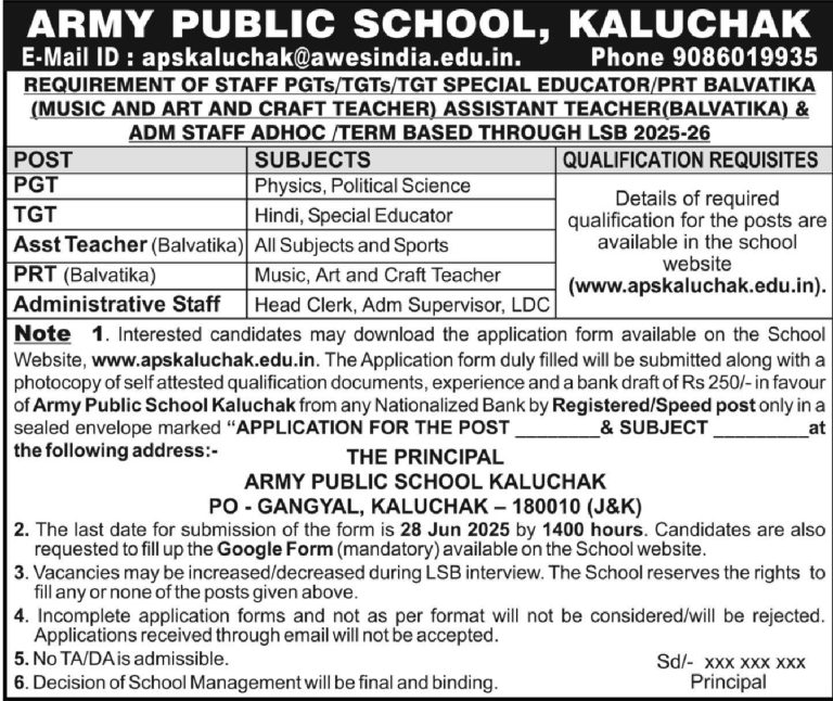 APS Kaluchak Jobs Recruitment 2025. | Govt Private Jobs updates Jammu ...