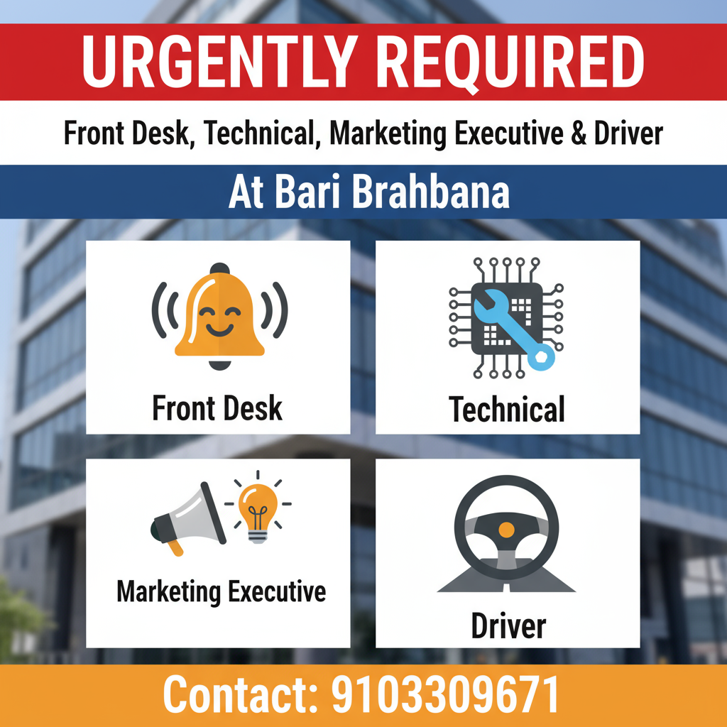 Front Desk Executive, Technical, Marketing Executive Driver Jobs Jammu ...
