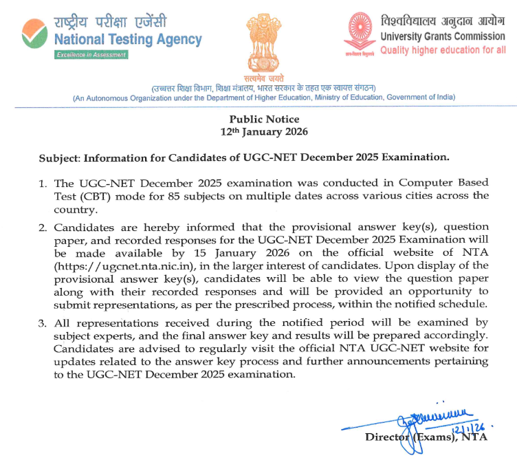 Information for Candidates of UGC-NET December 2025 Exam. | Govt ...